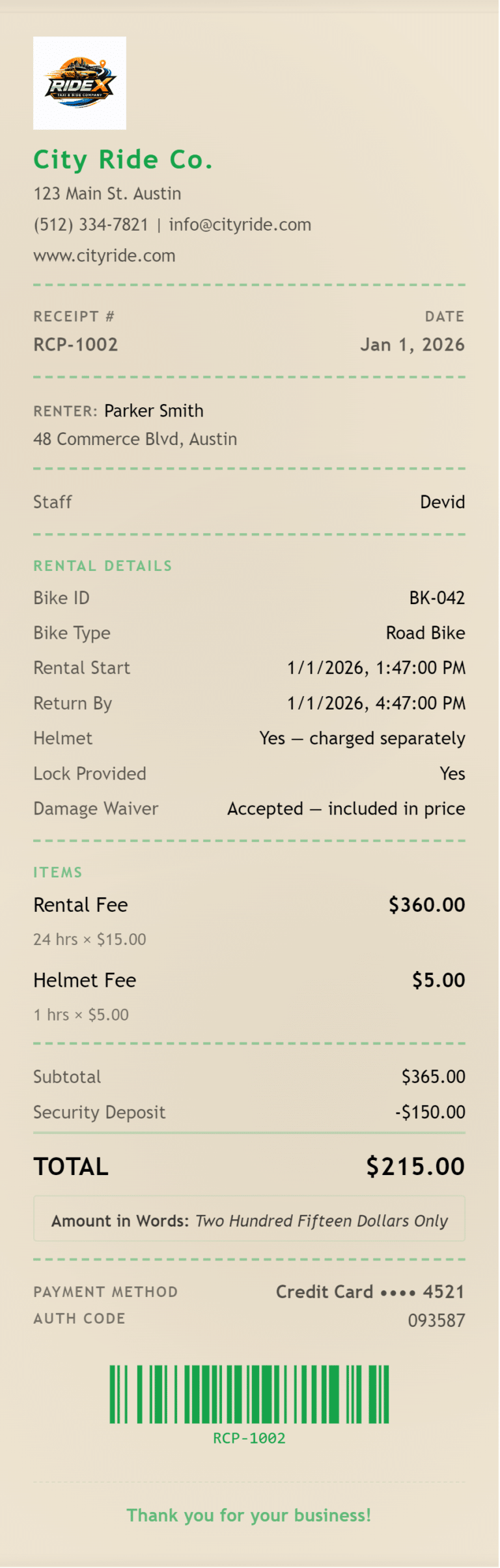Free Taxi Receipt Generator — Printable Cab Receipt Template