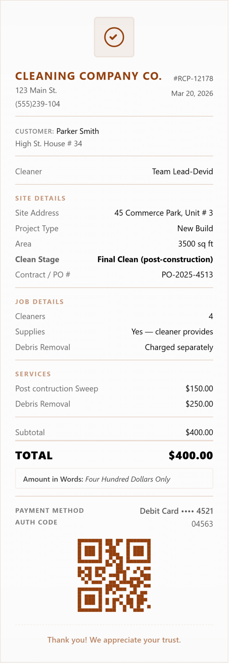 Free Cleaning Receipt Generator – House, Carpet & Office PDF ...