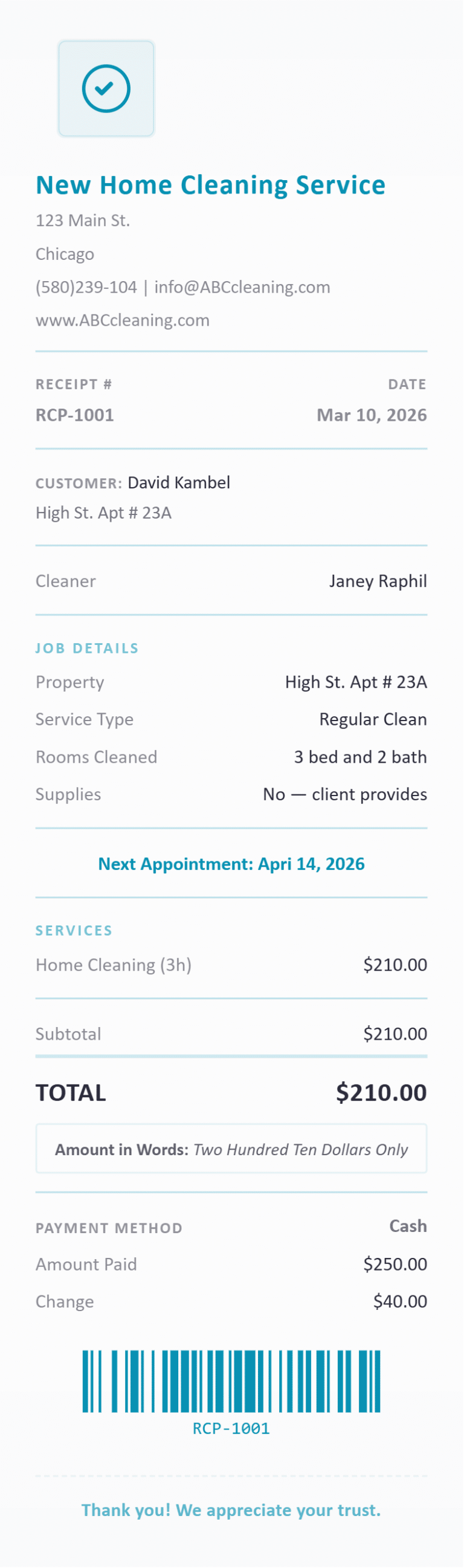 Free Cleaning Receipt Generator – House, Carpet & Office PDF ...