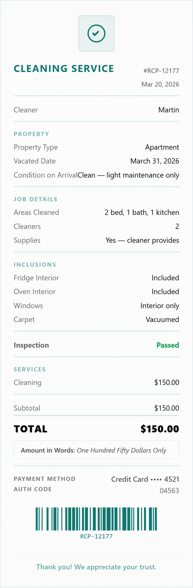 Free Cleaning Receipt Generator – House, Carpet & Office PDF ...