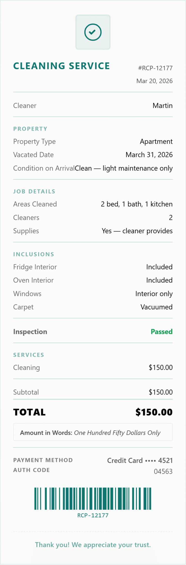 Free Cleaning Receipt Generator – House, Carpet & Office PDF ...