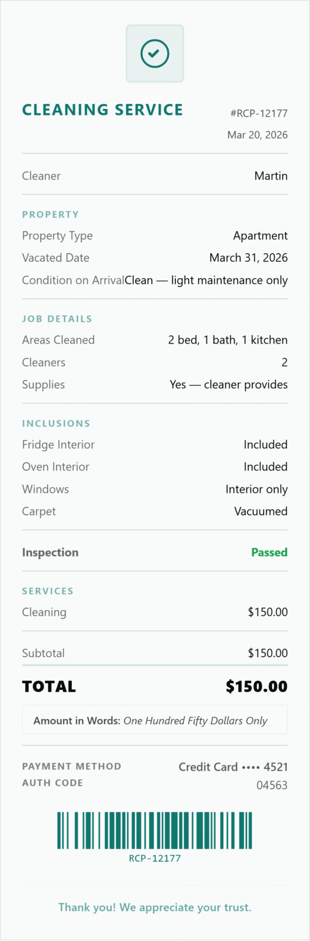 Free Cleaning Receipt Generator – House, Carpet & Office PDF ...